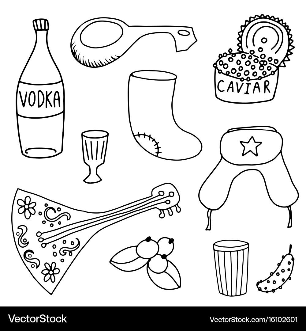 Russian doodle icons collection isolated on white Vector Image
