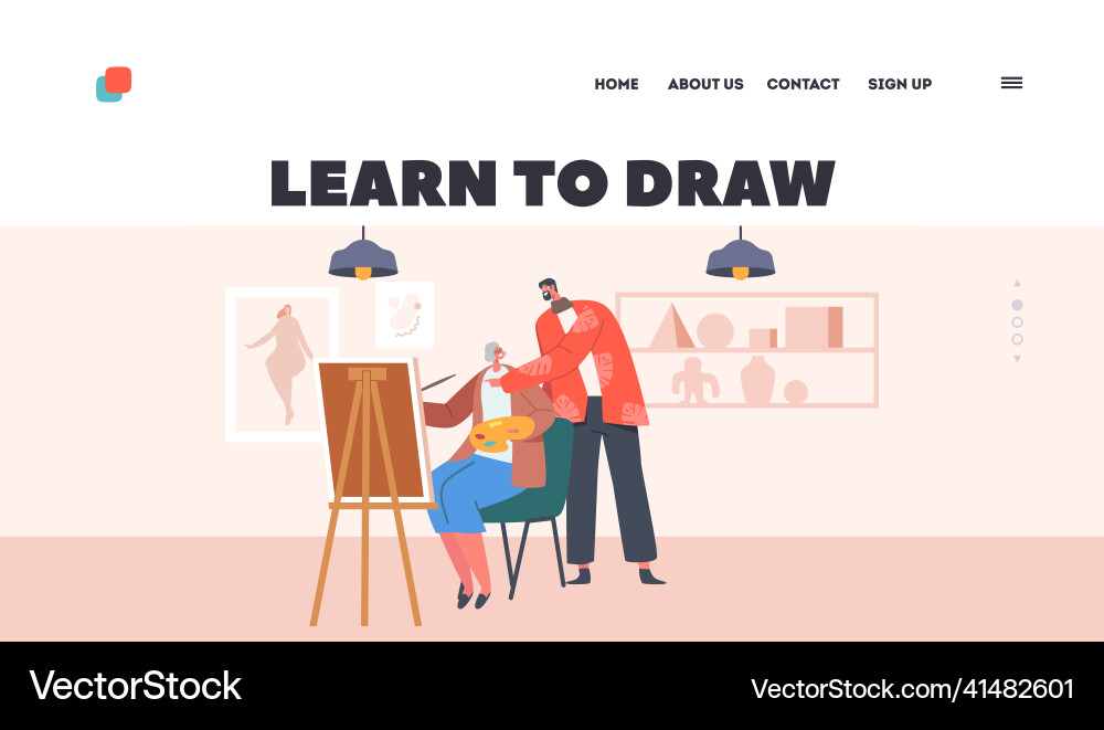 Senior learn to draw landing page template old Vector Image