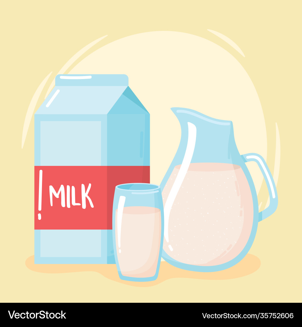 Box pitcher and cup milk product cartoon Vector Image
