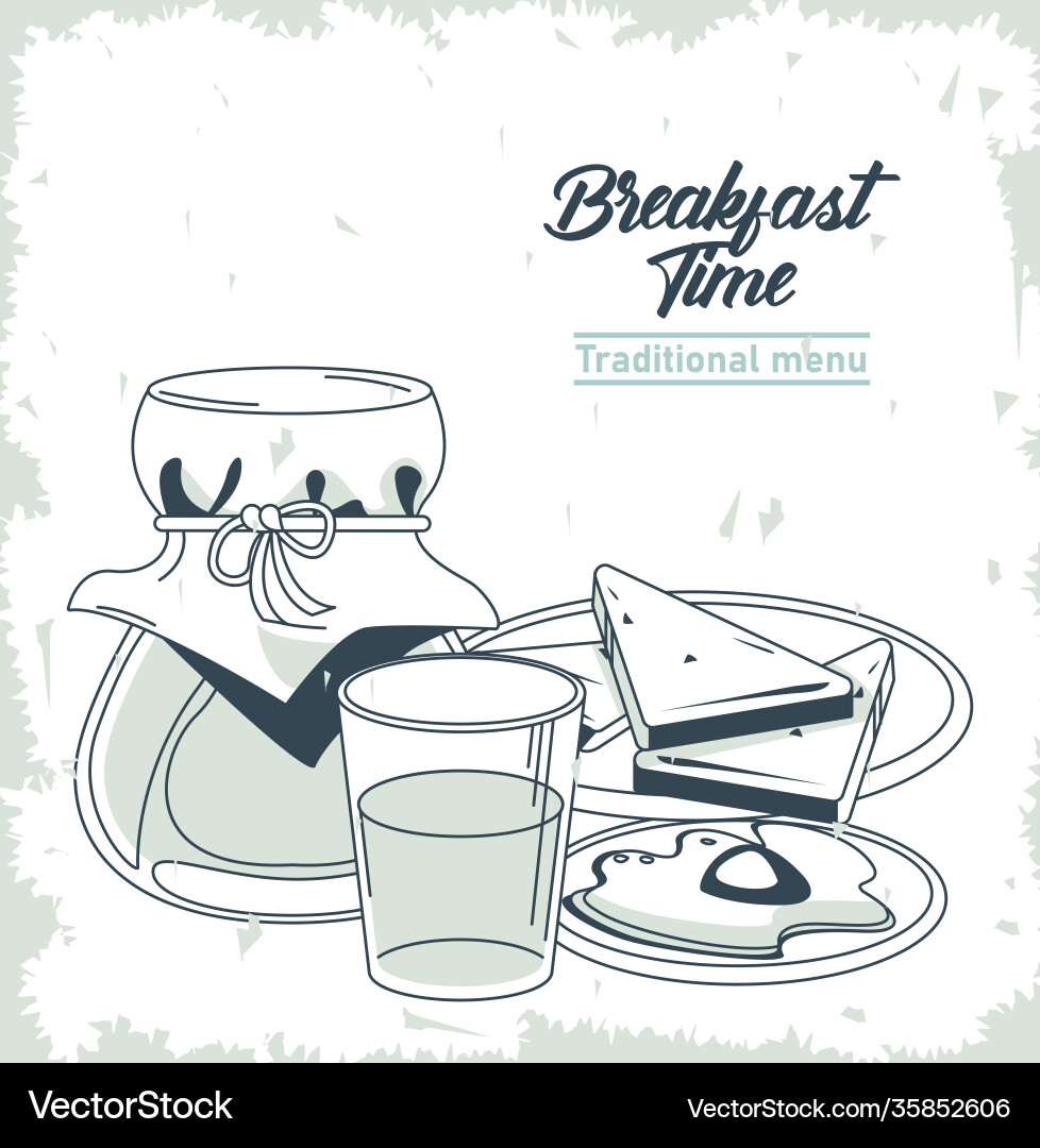 Breakfast time lettering poster with honey and egg