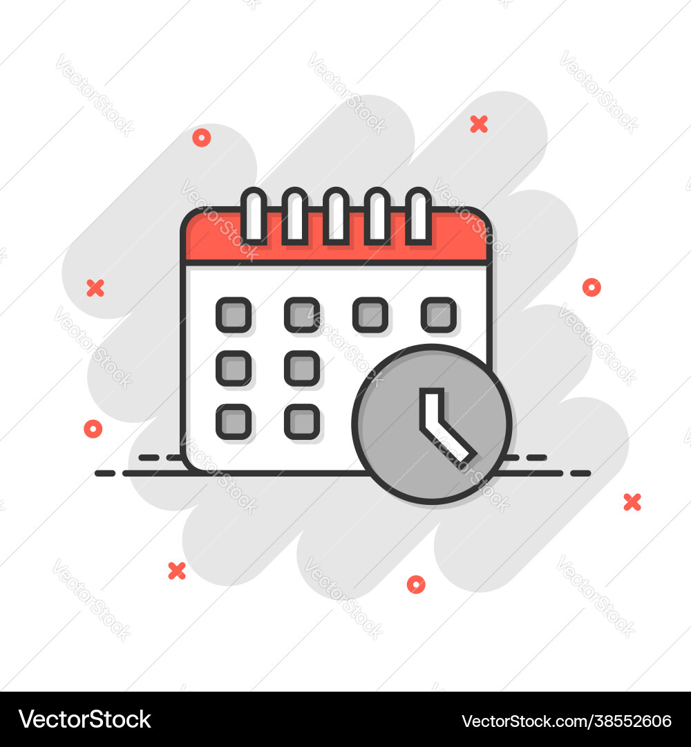 Calendar with clock icon in comic style agenda Vector Image