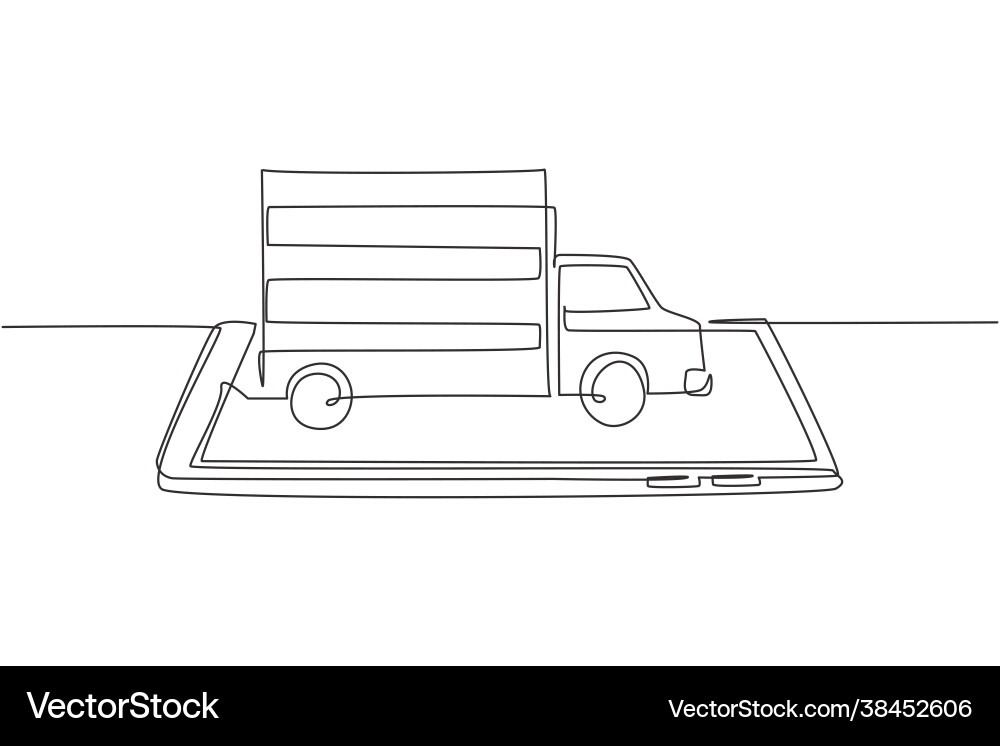 Continuous one line drawing delivery car deliver Vector Image