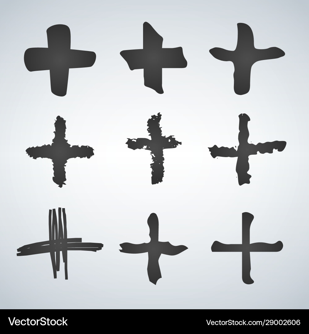 Cross or plus symbols set 9 hand painted Vector Image