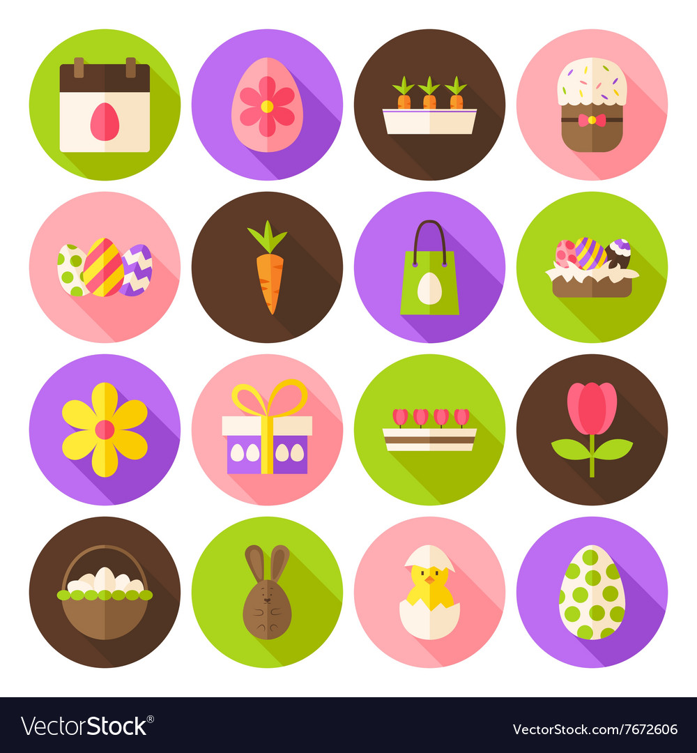 Happy Spring Easter Circle Icons Set with long Vector Image