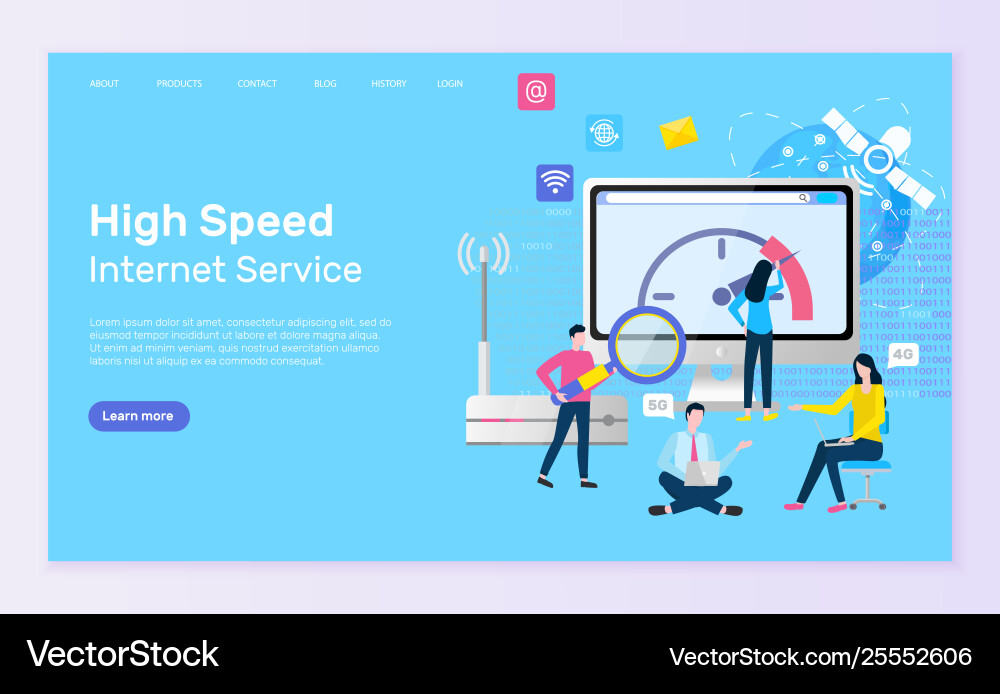 High speed internet service online page and people