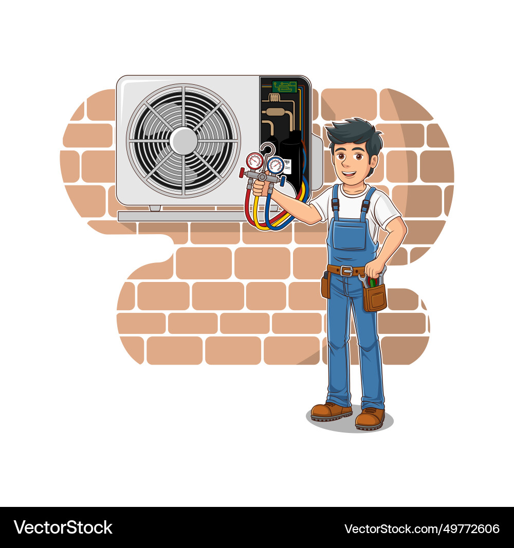 Hvac service cartoon character design Royalty Free Vector
