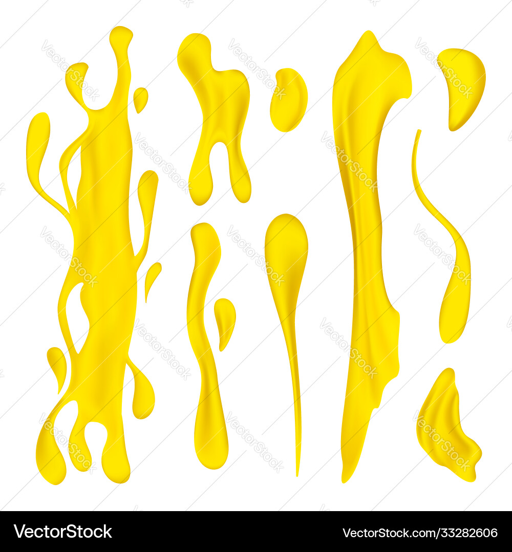 Juice or oil drips and splashes set 3d realistic Vector Image