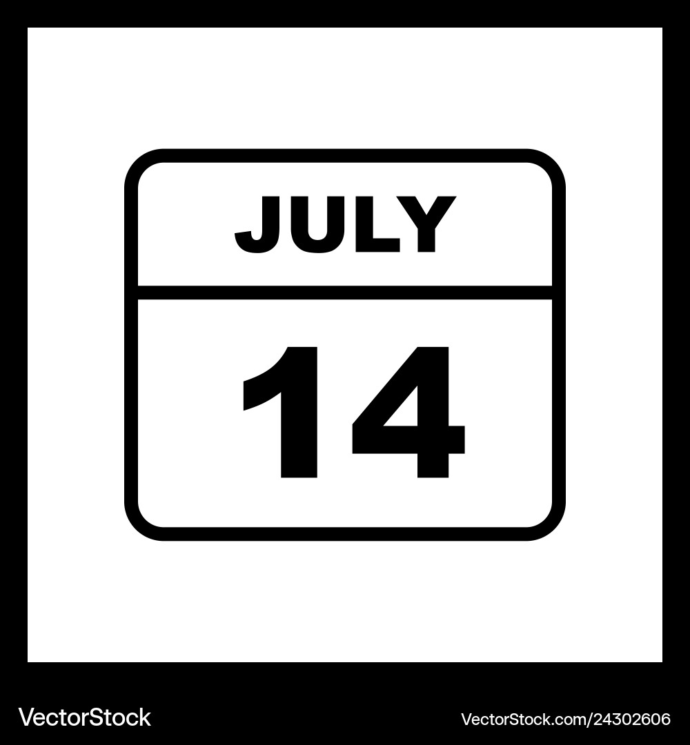 July 14th date on a single day calendar Royalty Free Vector
