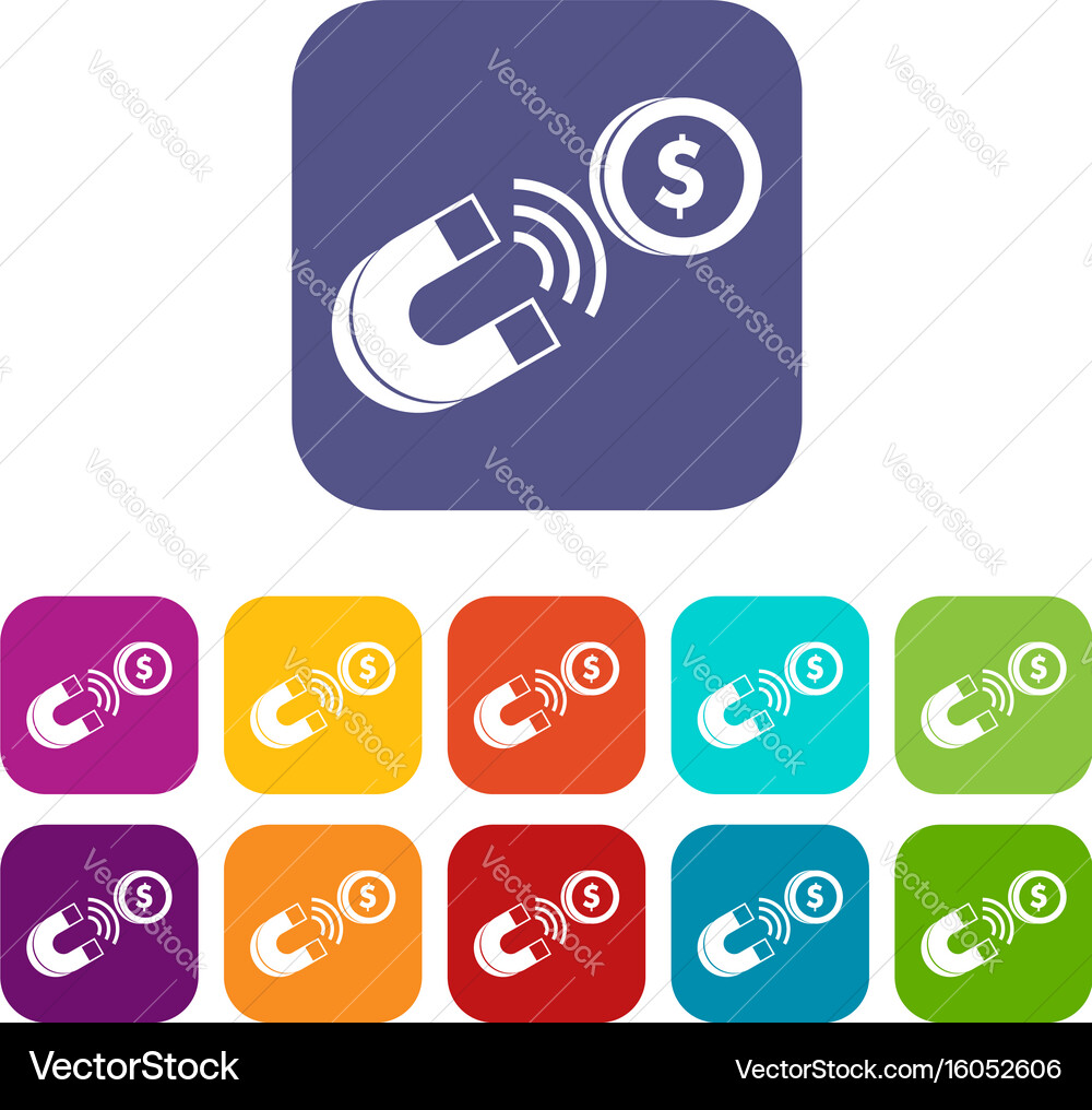 Magnet with coin icons set Royalty Free Vector Image