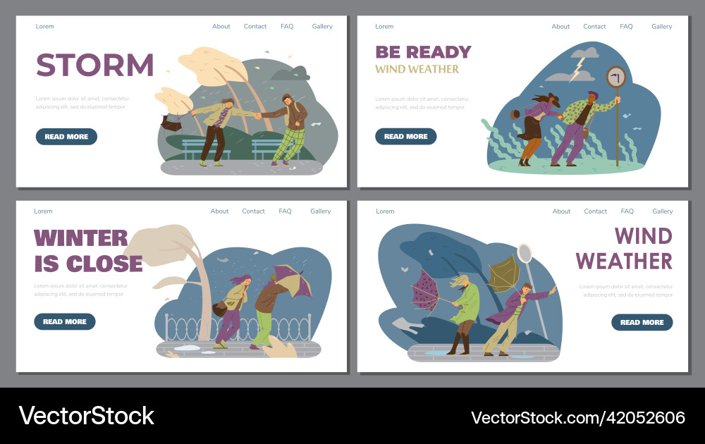 People and wind weather banner windy Royalty Free Vector