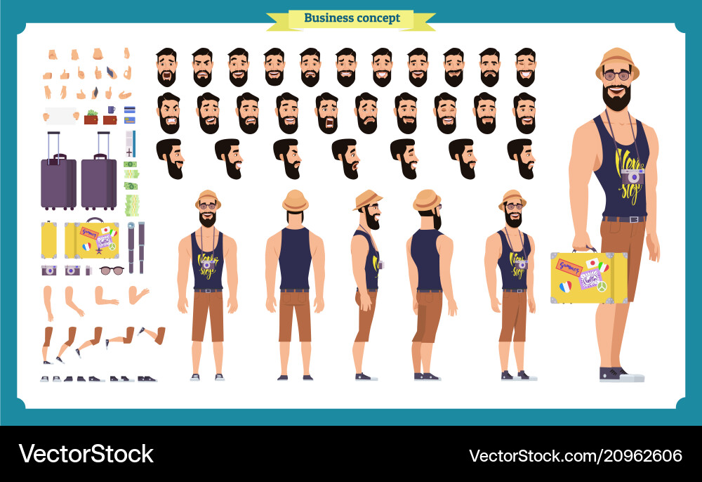 Ready-to-use character set tourist man Royalty Free Vector