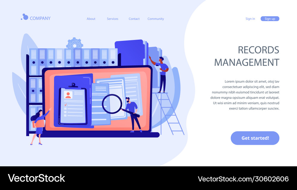 Records management concept landing page Royalty Free Vector