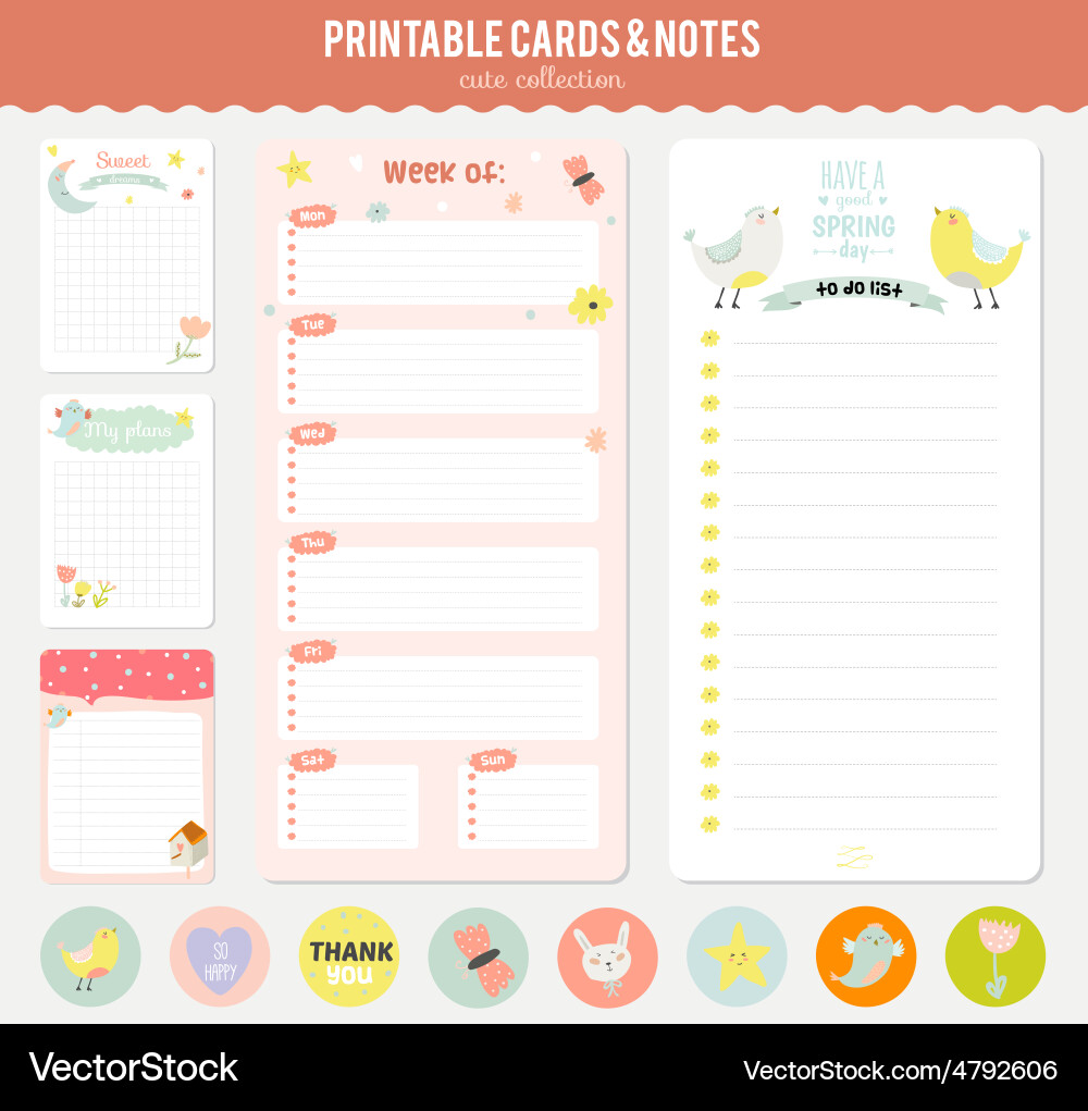 Set of cards notes and stickers with cute Vector Image