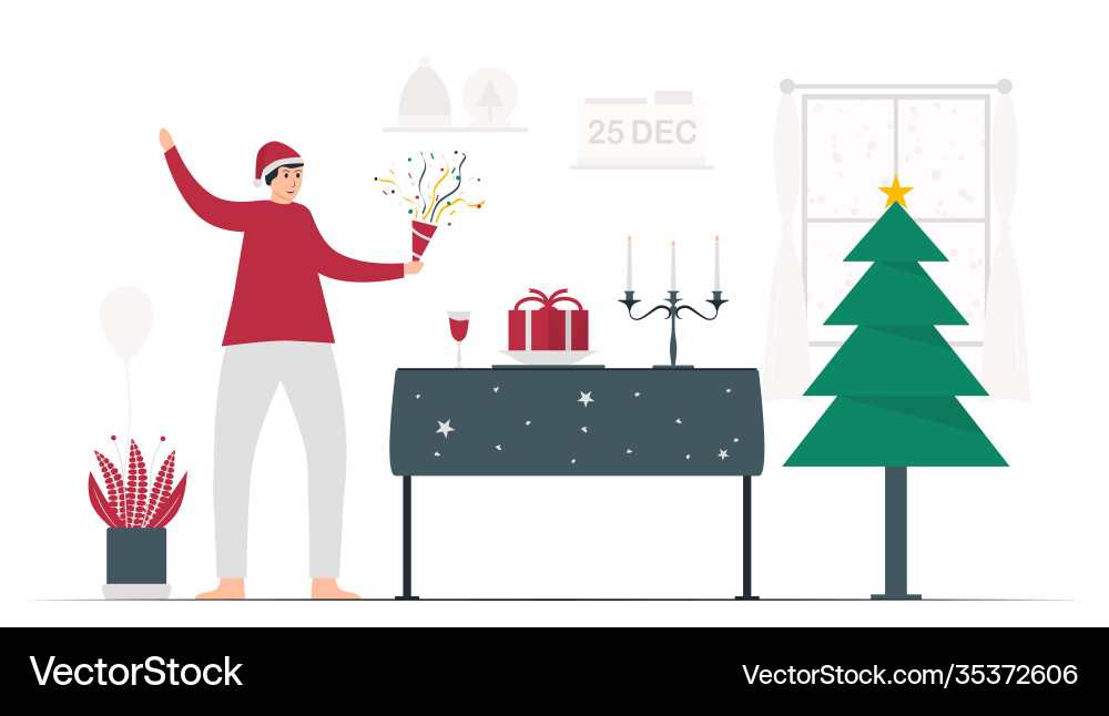 Single man celebrates christmas day alone Vector Image