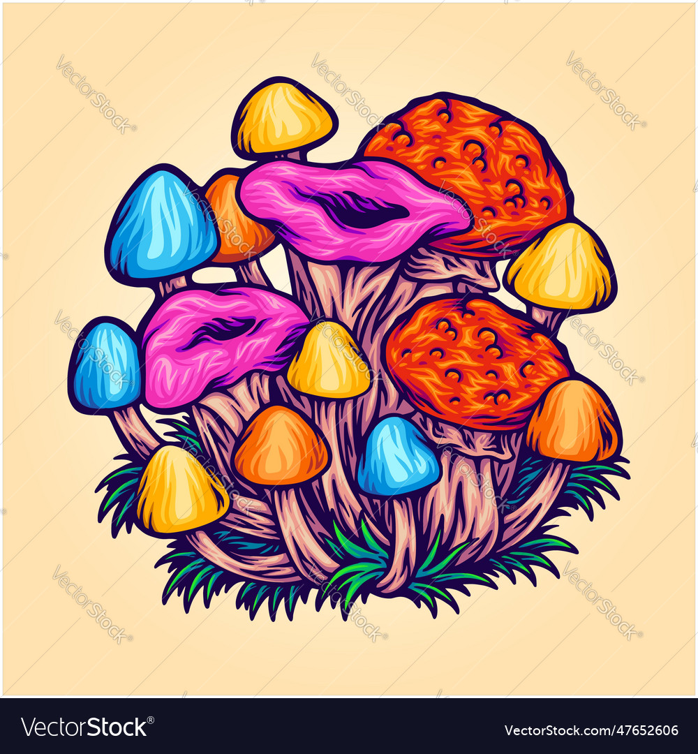 Trippy Mushrooms Botanical Garden Cultivation Vector Image