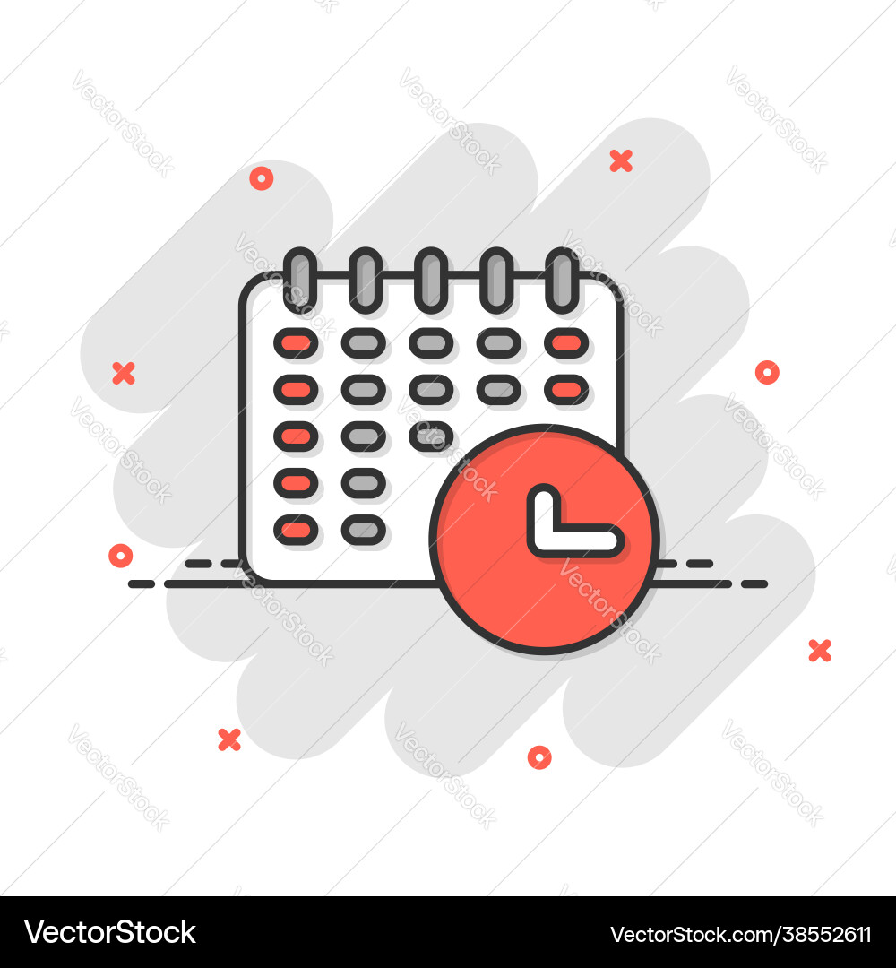 Calendar with clock icon in comic style agenda Vector Image
