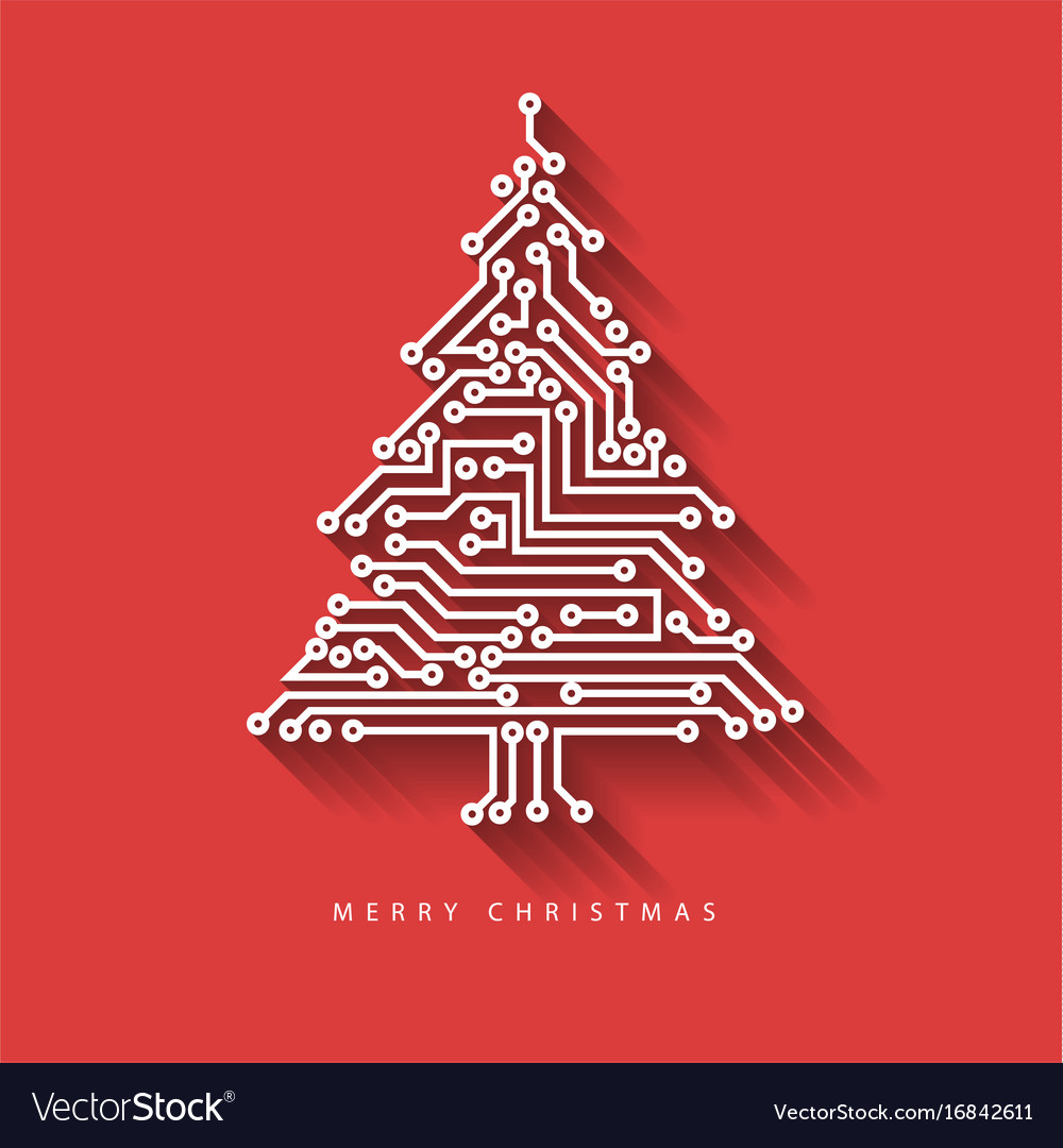 Christmas tree from digital electronic circuit Vector Image