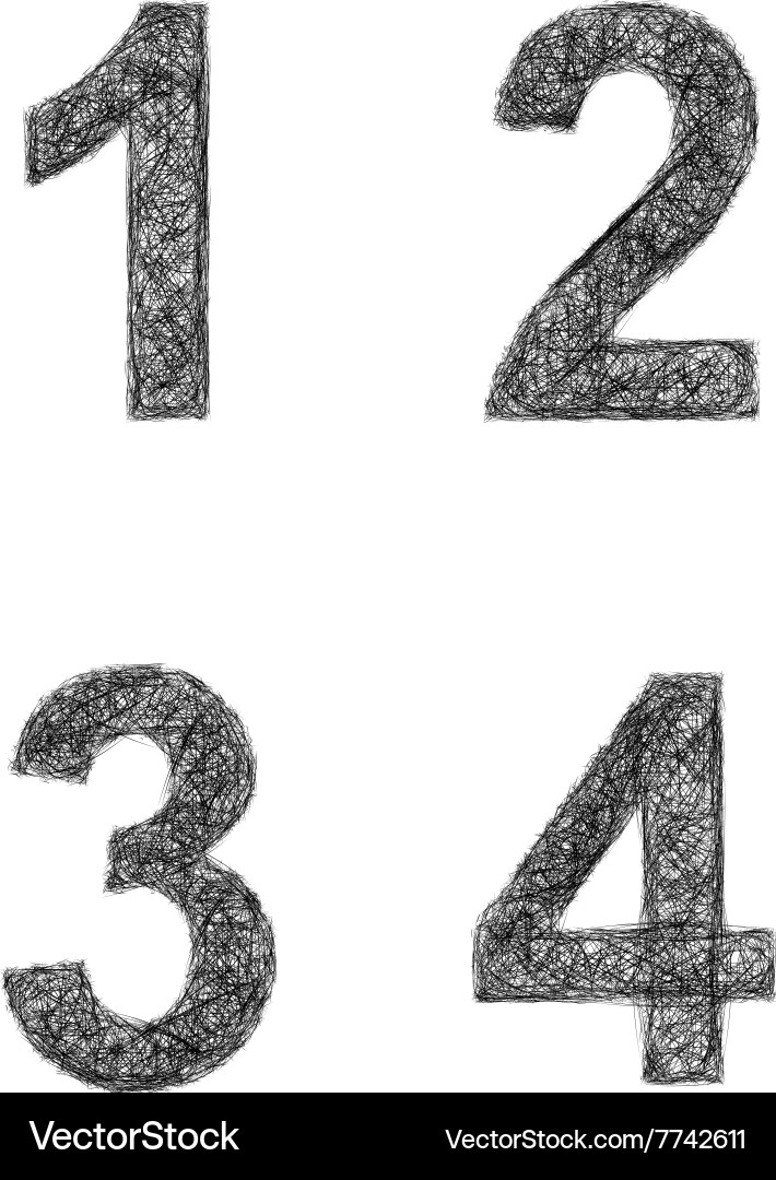 Line art font set - numbers 1 2 3 4 Royalty Free Vector