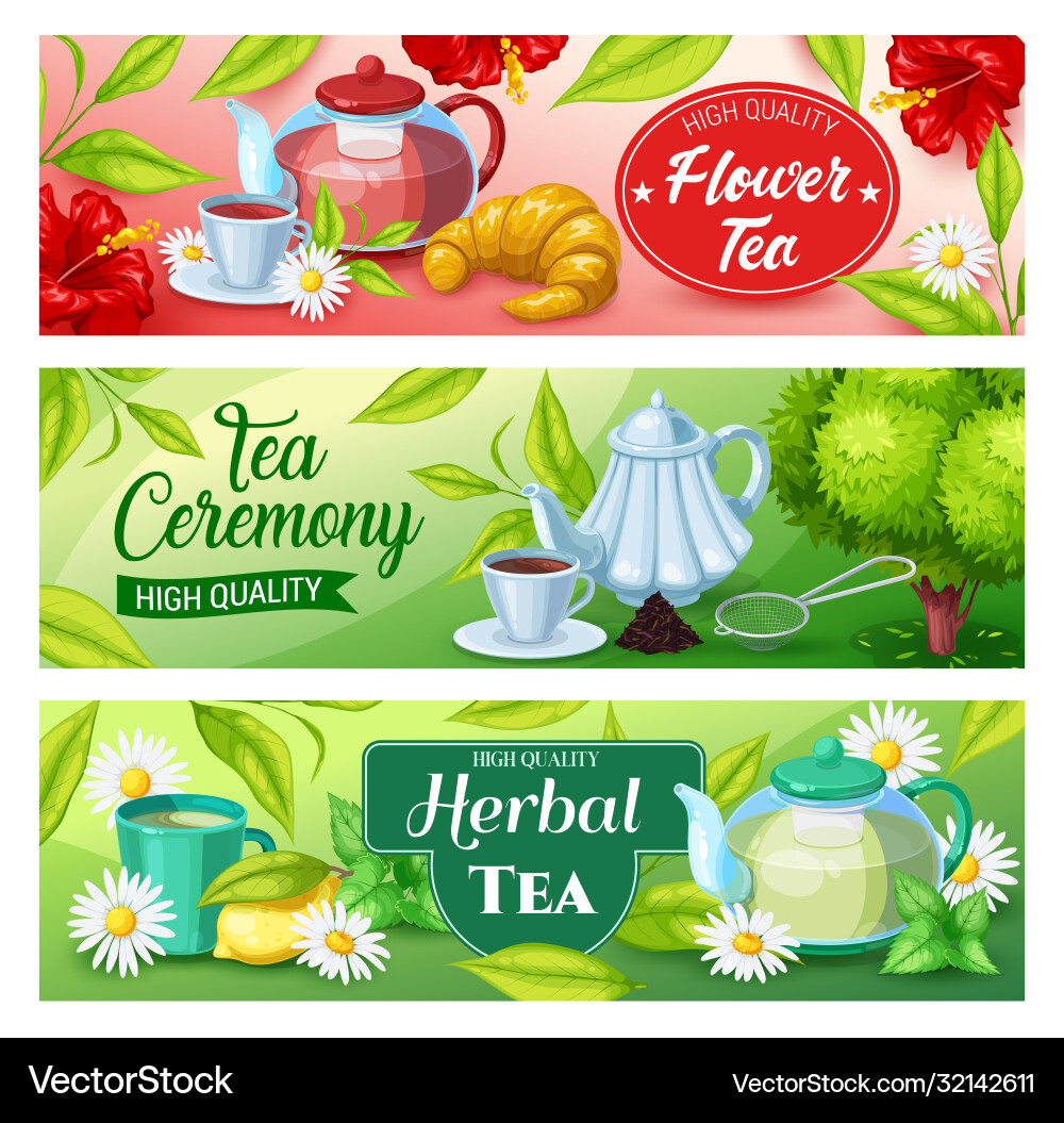 Tea beverage banners green herbal black drink Vector Image
