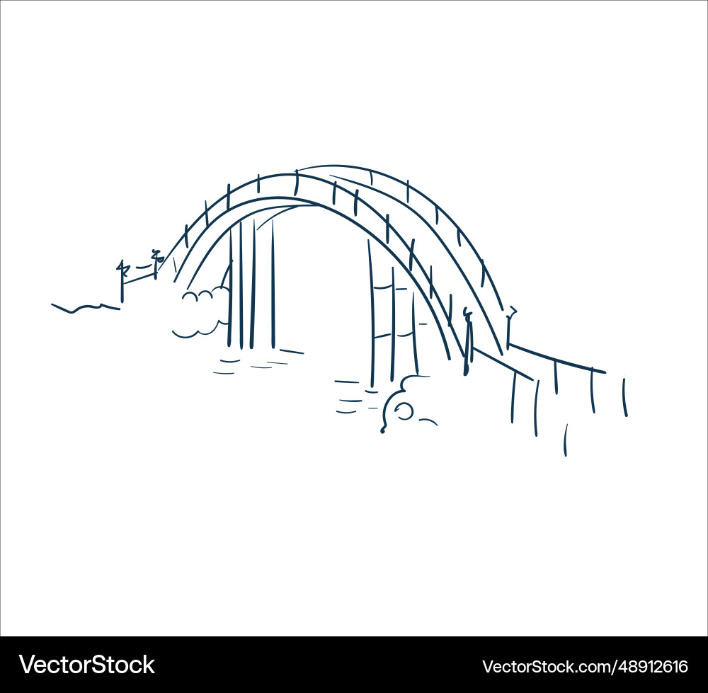 Bridge set ink sketch japanese Royalty Free Vector Image