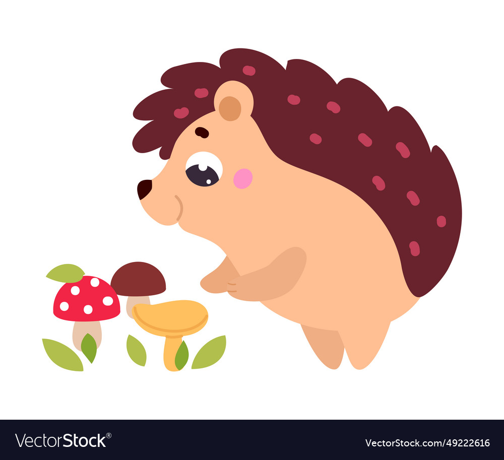 Cute hedgehog character picking ripe mushroom Vector Image