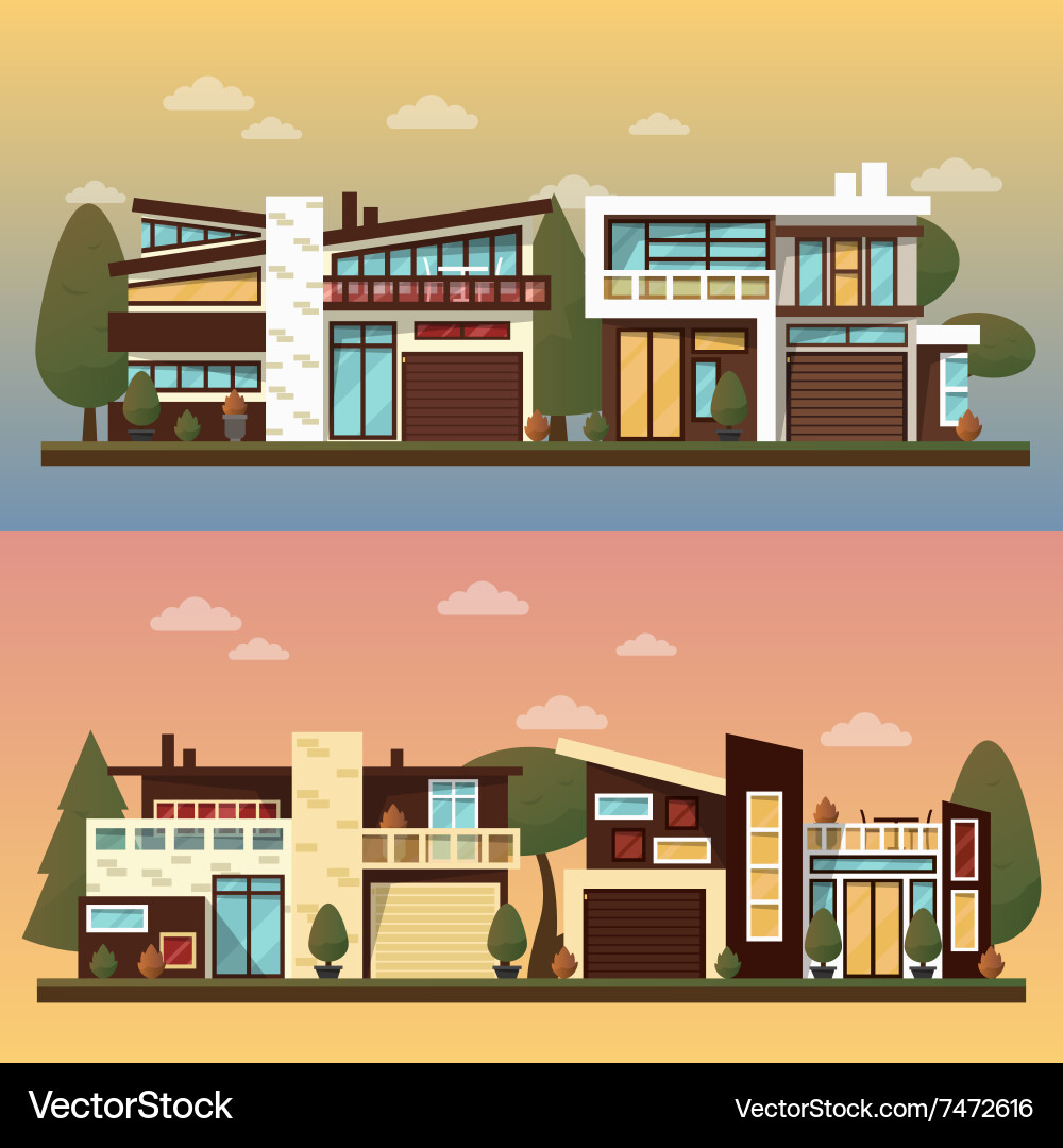 Flat two family house and Royalty Free Vector Image