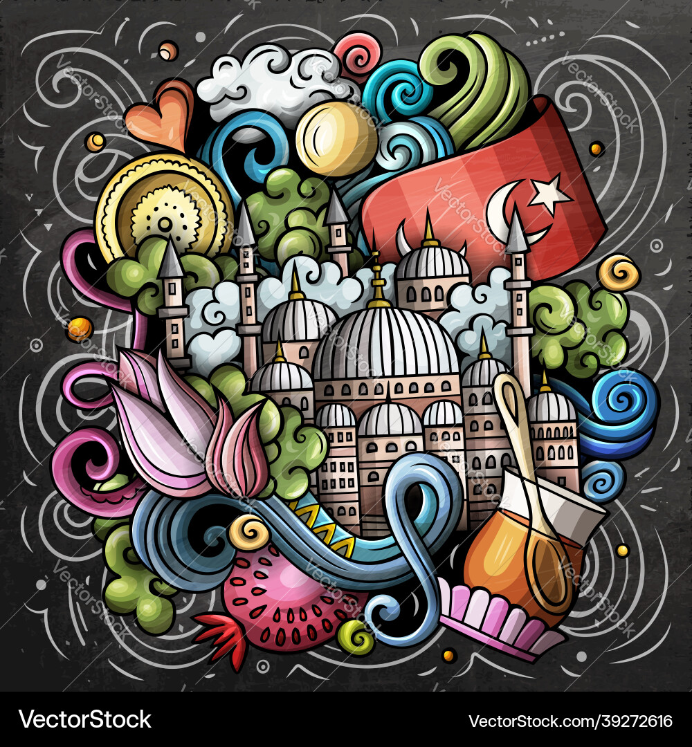 Istanbul cartoon doodle chalkboard Royalty Free Vector Image