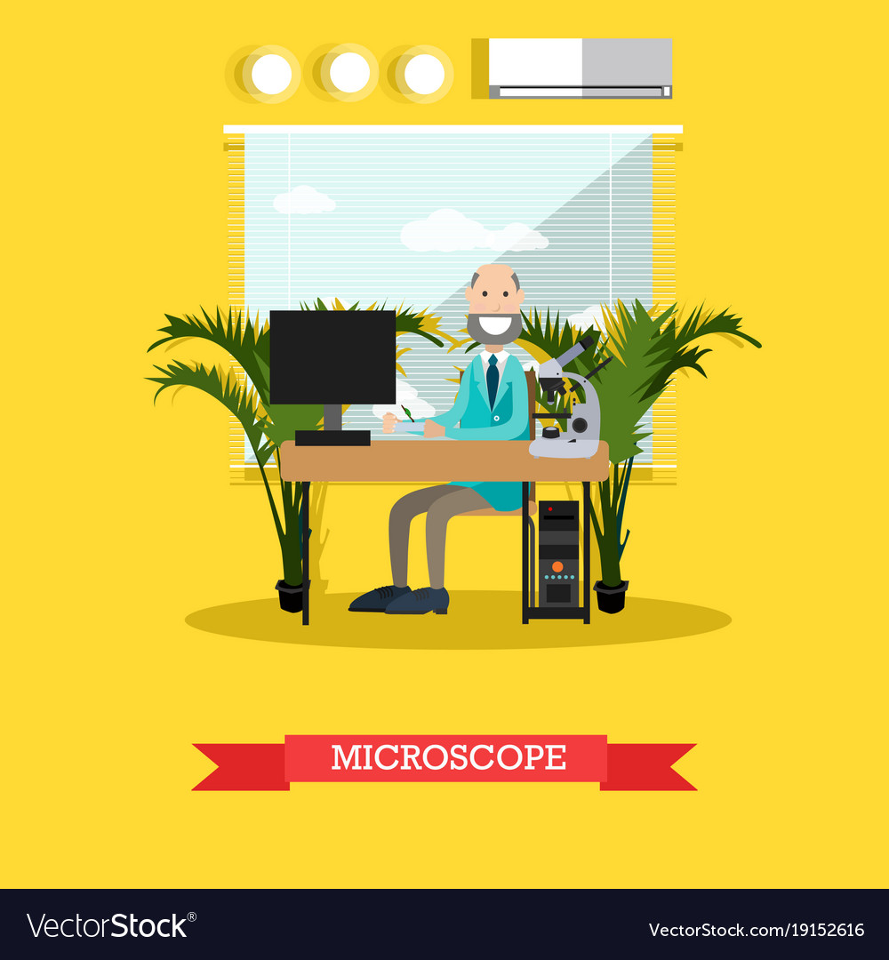 Microscope concept in flat Royalty Free Vector Image
