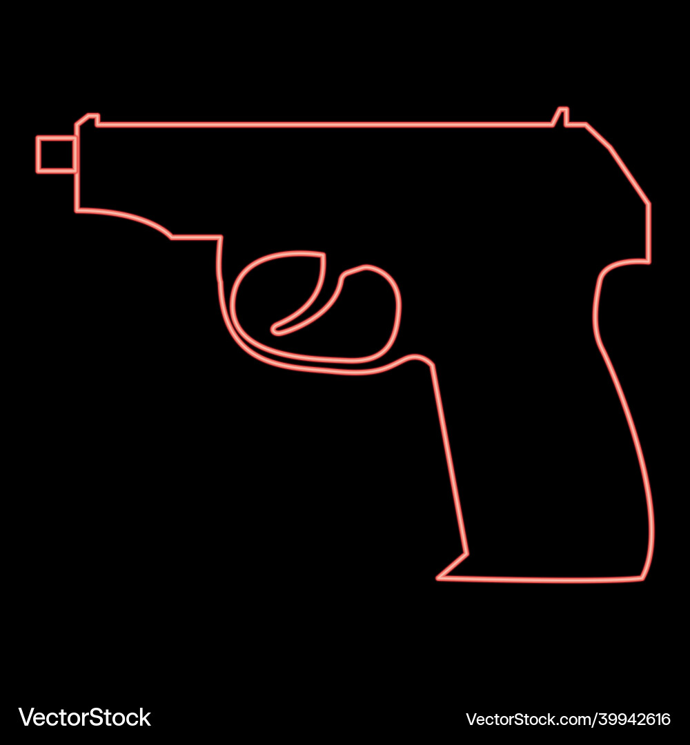 Neon hand gun red color flat style image Vector Image