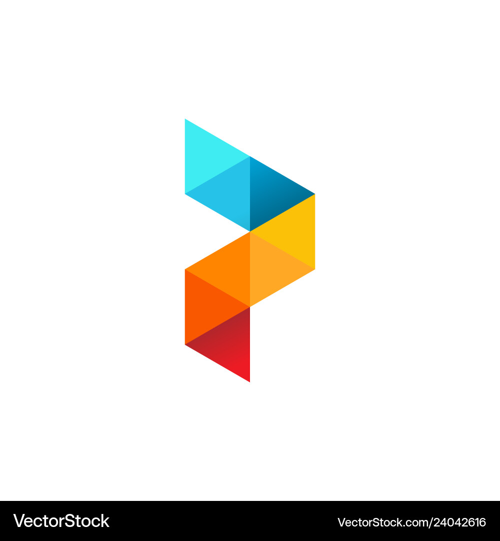 P letter logo pixel triangle geometric colorful Vector Image