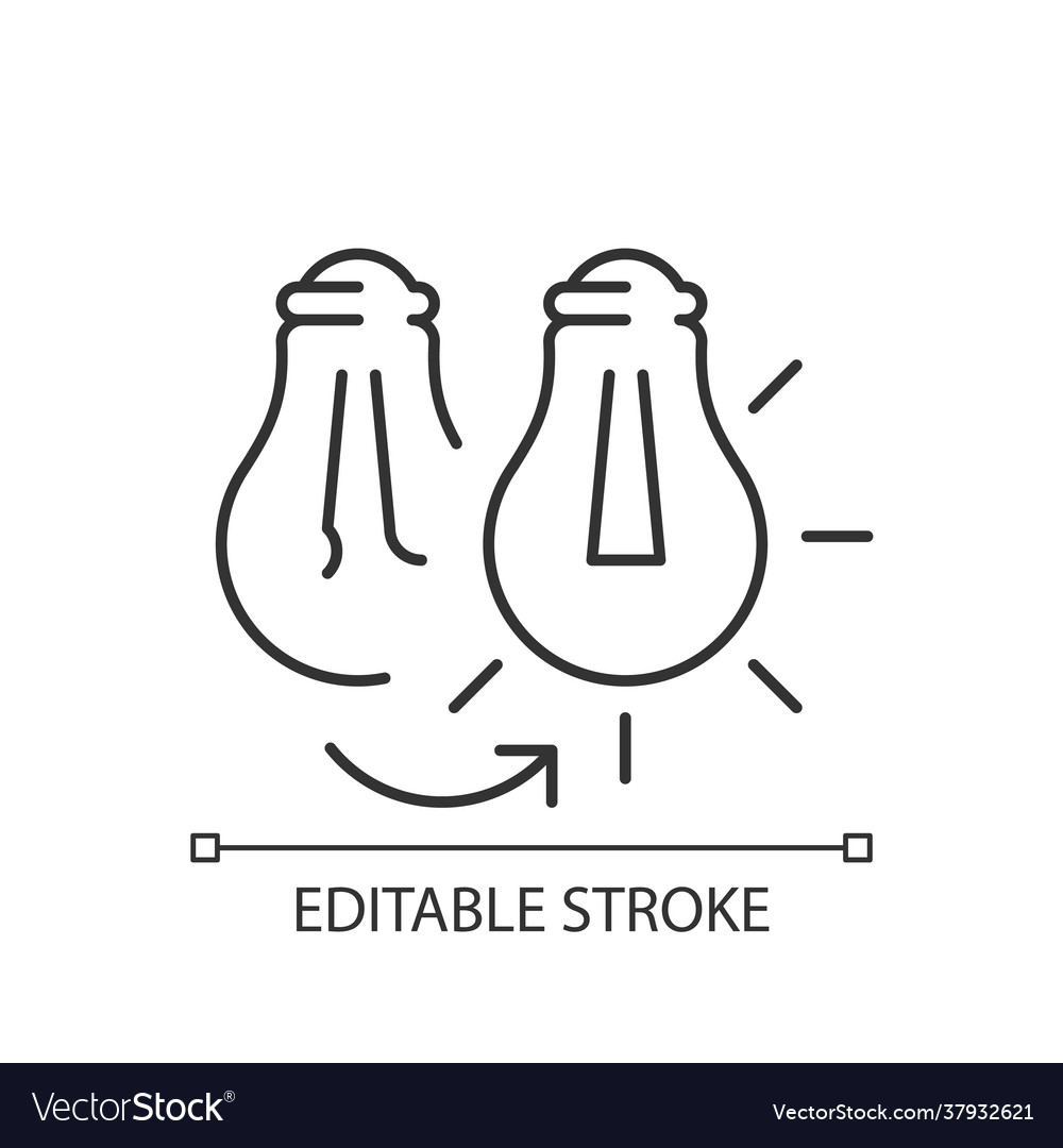 Changing lightbulb linear icon Royalty Free Vector Image