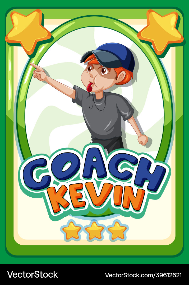 Character game card template with word coach kevin