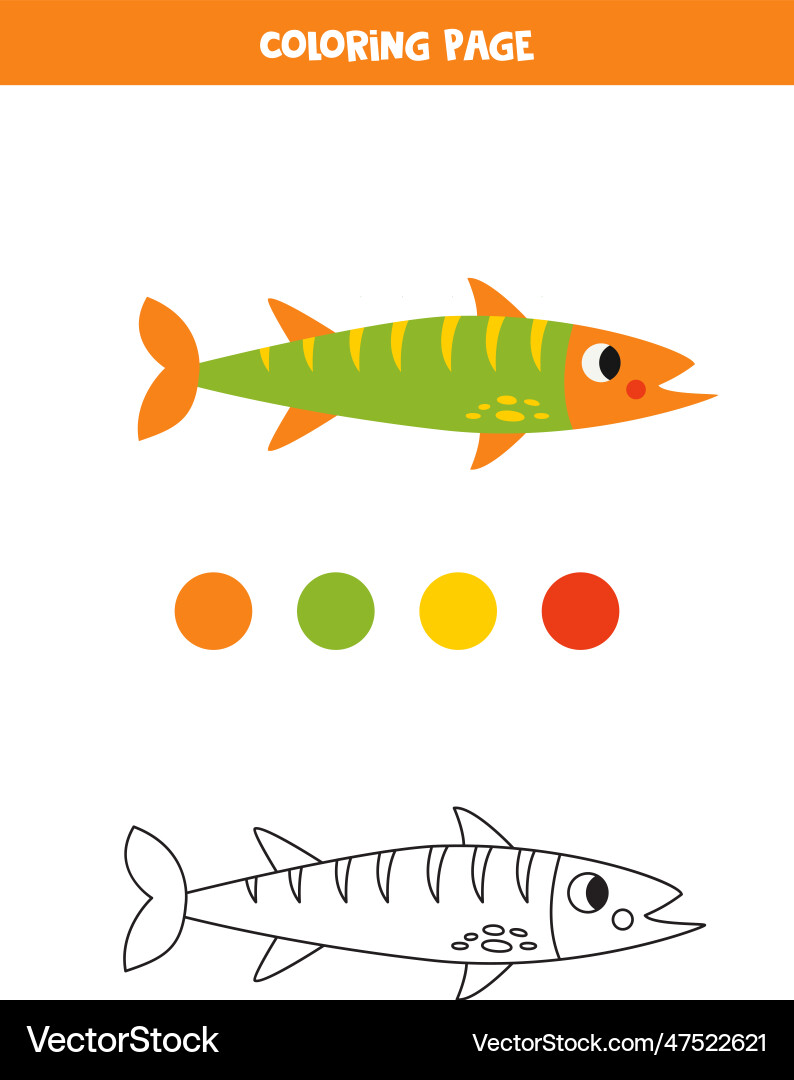 Color cute barracuda fish worksheet for kids Vector Image