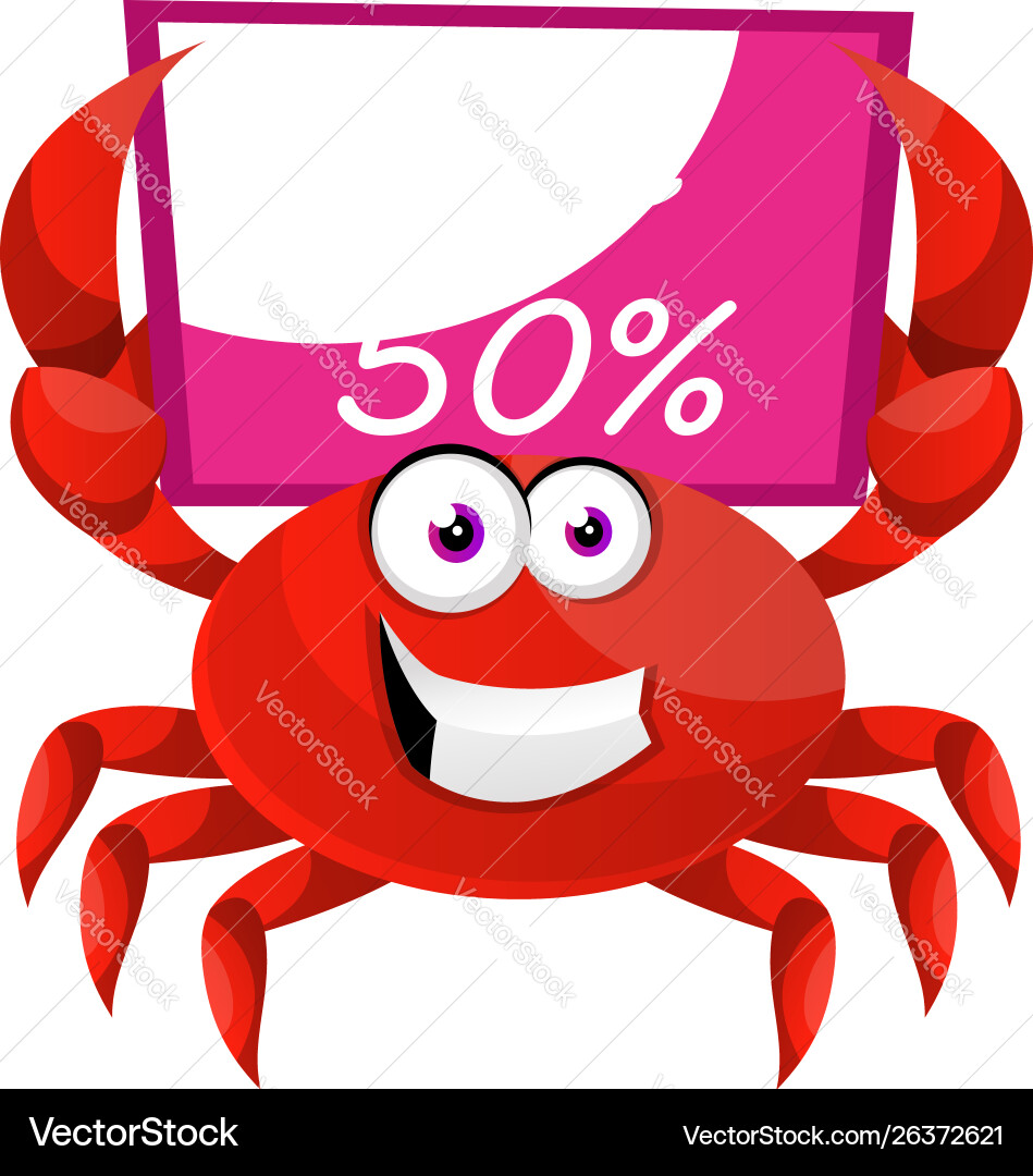 Crab with sale board on white background Vector Image