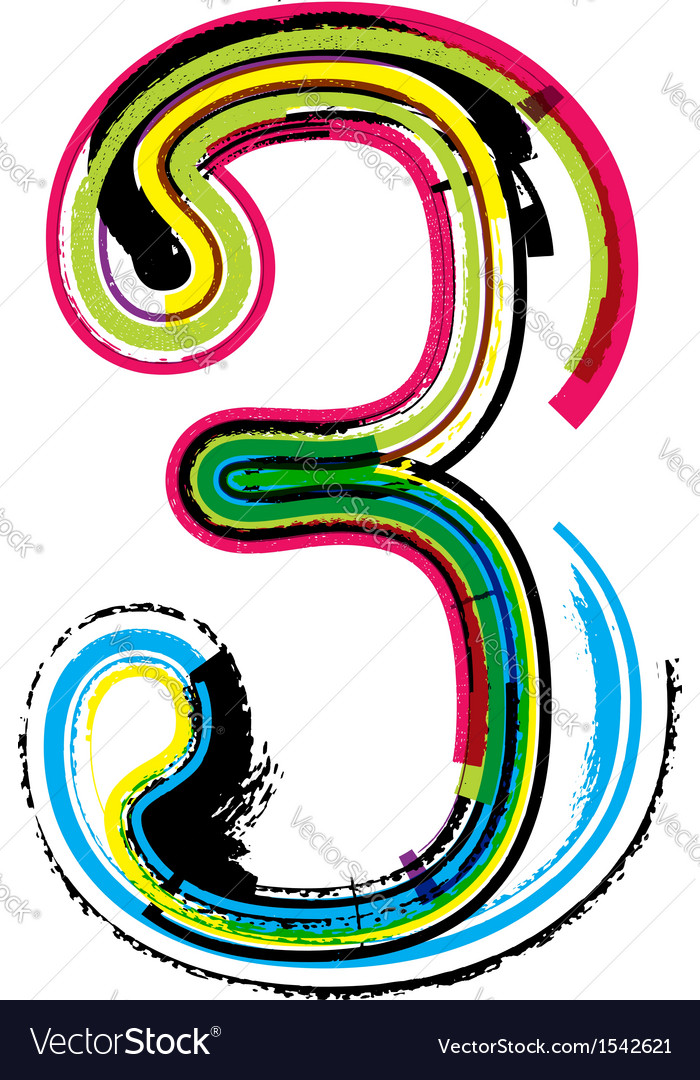 Grunge colorful font number 3 Royalty Free Vector Image Grunge colorful font number 3 Royalty Free Vector Image