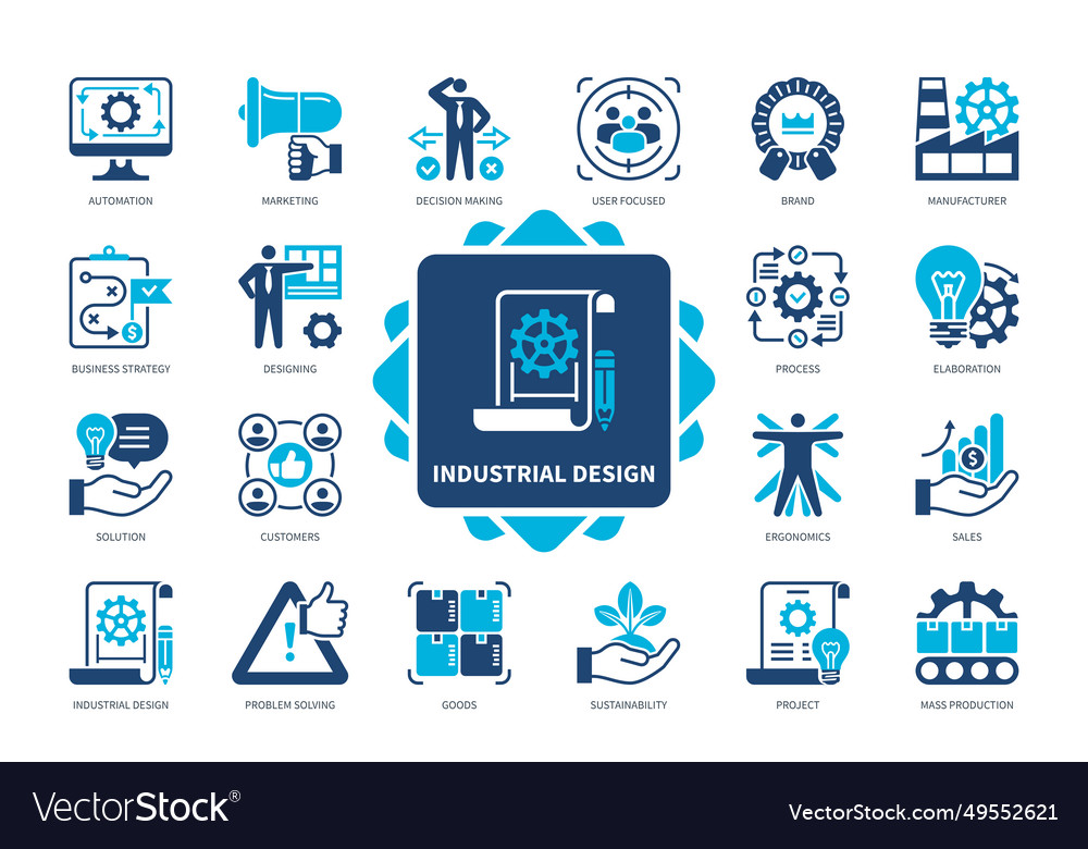 Industrial design solid icon set Royalty Free Vector Image