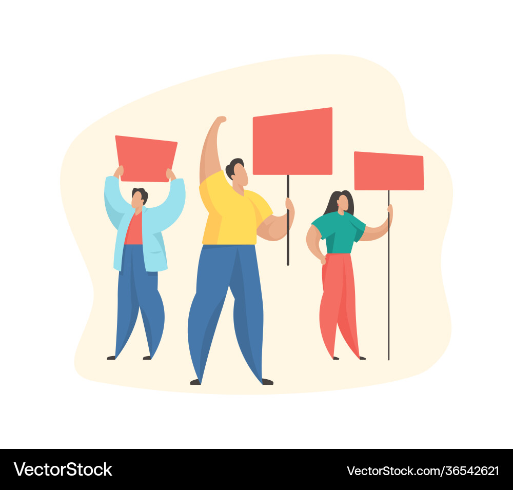 Protesters standing with placards flat Royalty Free Vector