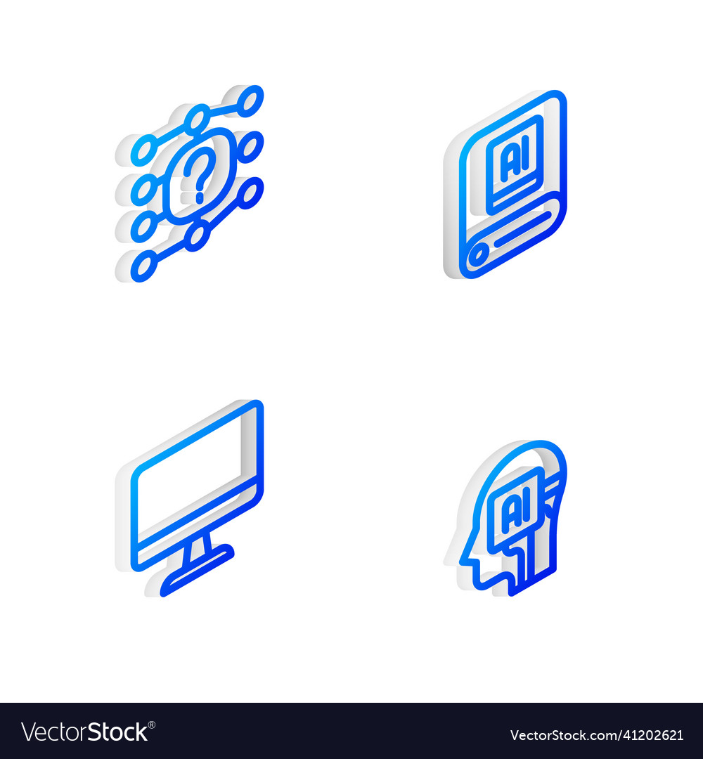 Set isometric line artificial intelligence ai Vector Image