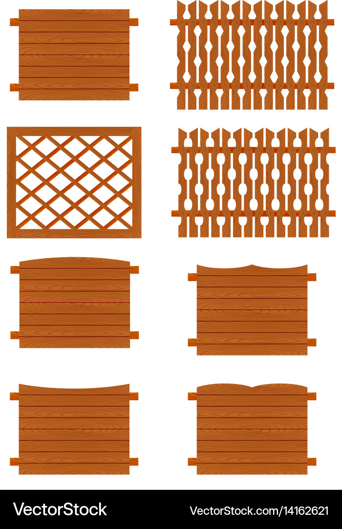 Set of wooden fences sections different forms Vector Image