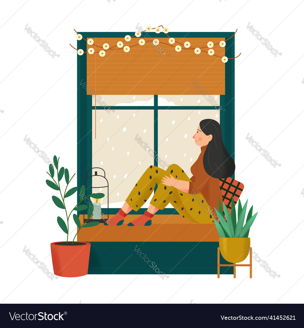 Window sill home composition Royalty Free Vector Image