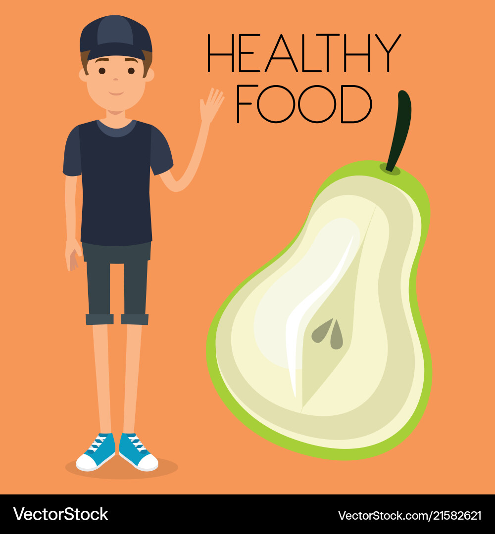 Young man with pear healthy food Royalty Free Vector Image