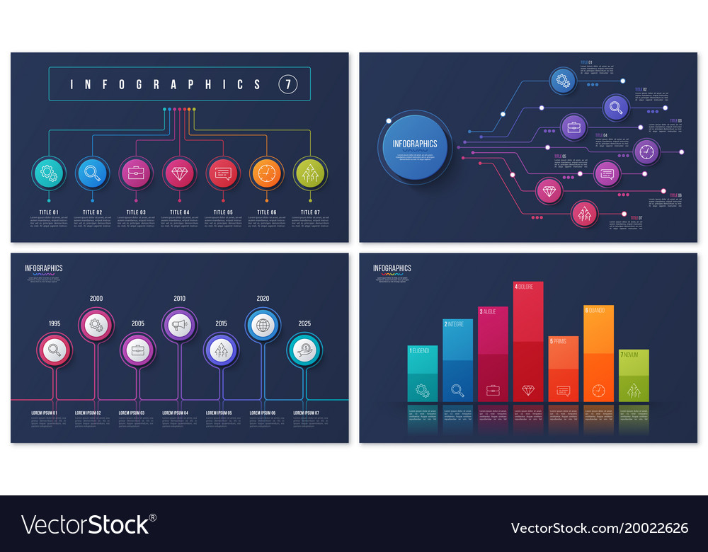 Set of 7 options infographic designs Royalty Free Vector