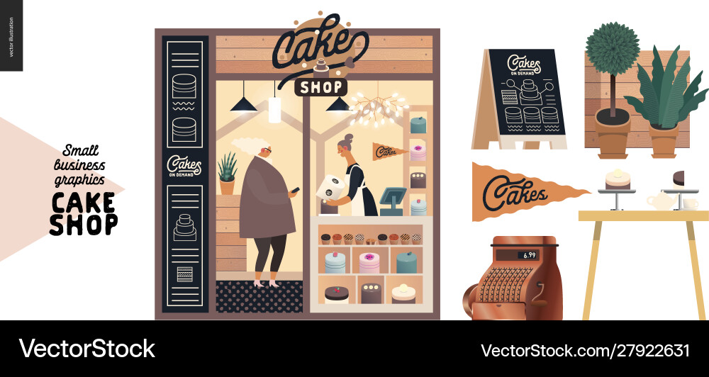 Cake shop - small business graphics - facade Vector Image