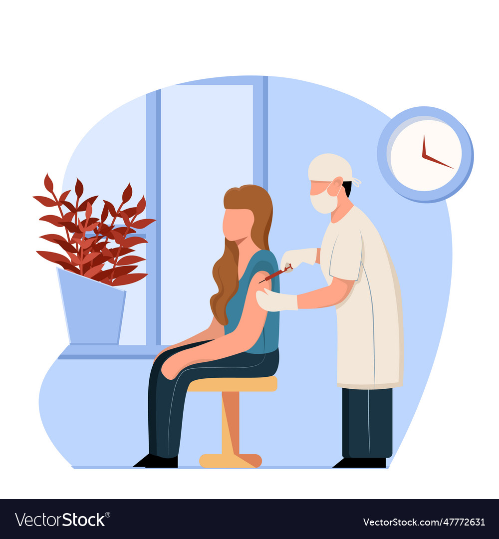 Doctor makes an inoculation to woman getting Vector Image