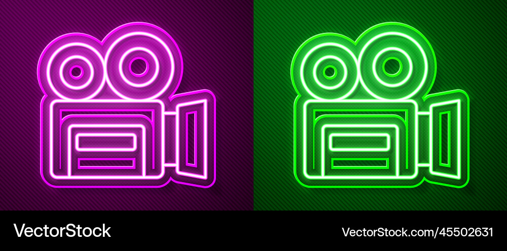 Glowing neon line retro cinema camera icon Vector Image