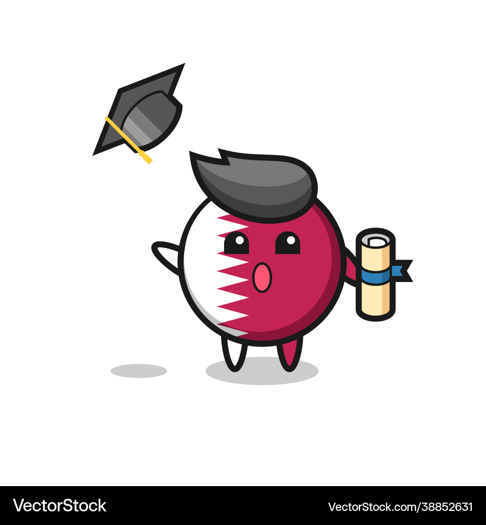 Qatar flag badge cartoon throwing hat Royalty Free Vector