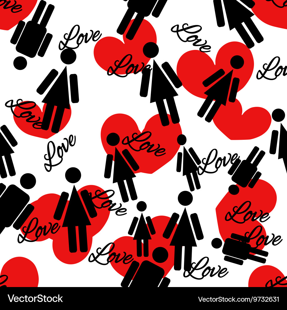 Seamless pattern of hearts and people Royalty Free Vector