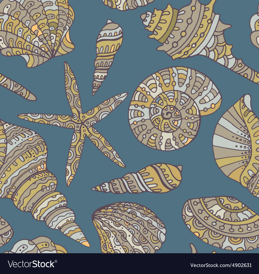 Seamless pattern with seashells Royalty Free Vector Image