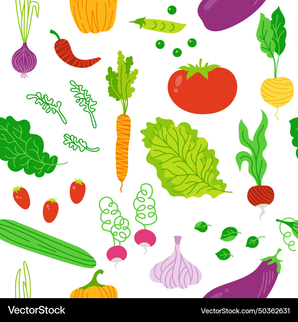 Vegetables cartoon seamless background pattern Vector Image
