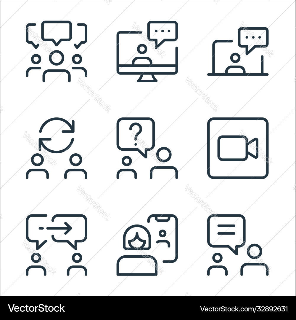Work office and meeting line icons linear set Vector Image